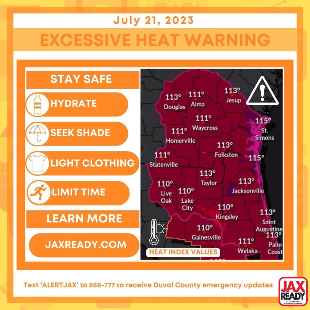 JaxReady on Twitter: "An Excessive Heat Warning has been issued for Duval County today. Near ...