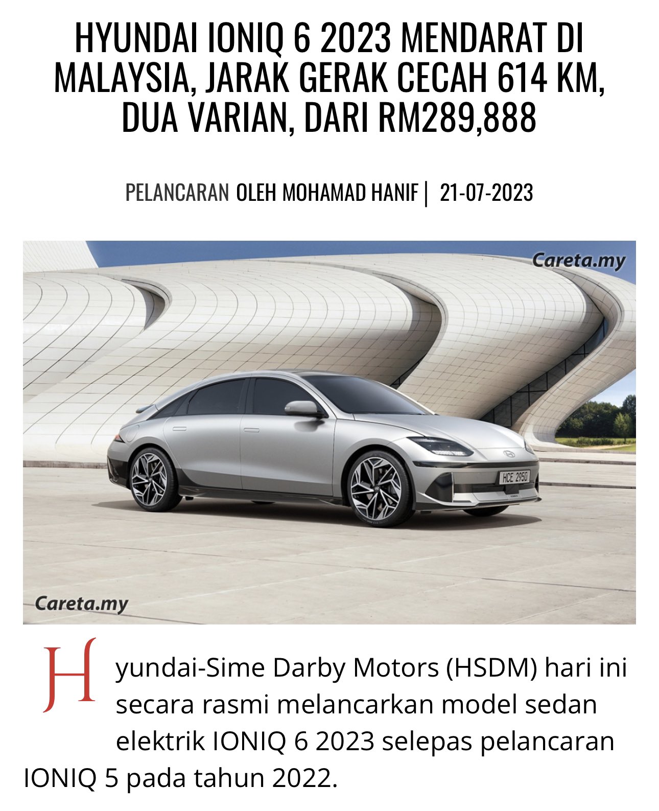 Hezeri Samsuri on Twitter: "Hyundai melancarkan satu lagi EV, Ioniq 6. Ada dua varian dengan ...