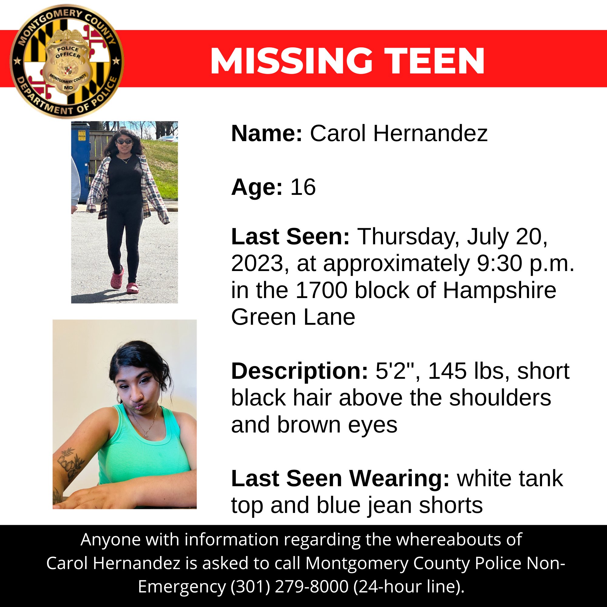 Montgomery County Department Of Police On Twitter Concern For Missing