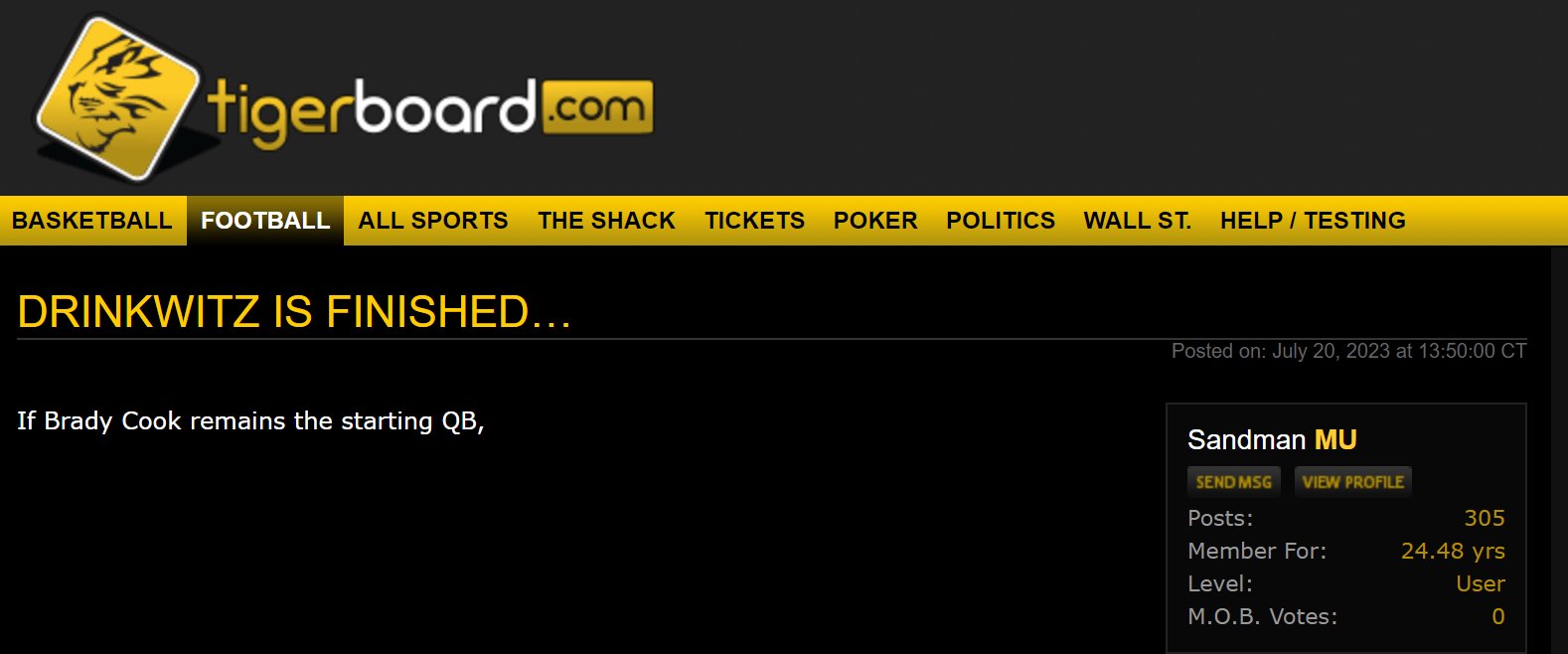 Message Board Geniuses on Twitter: "#Mizzou fans are pumped to hear that Brady Cook is likely to ...