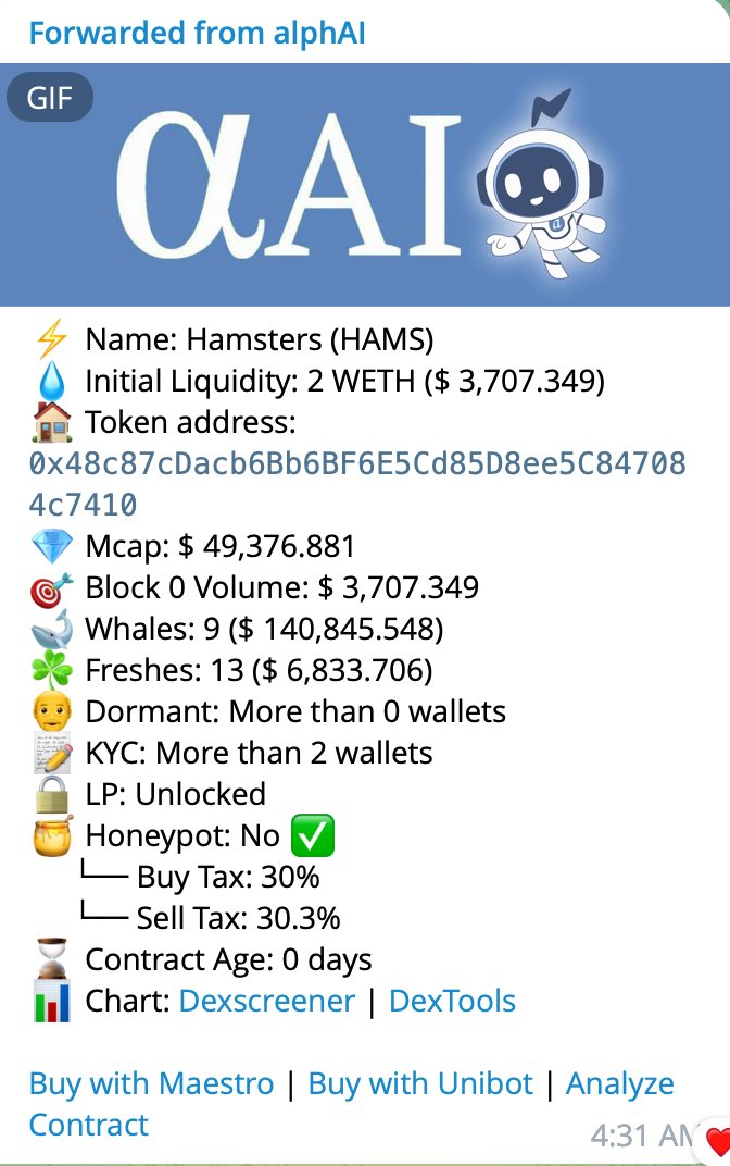 alphAI on Twitter: "Are you steady making gains anon ? Over 400x on $HAMS and counting !! 💸 Our ...