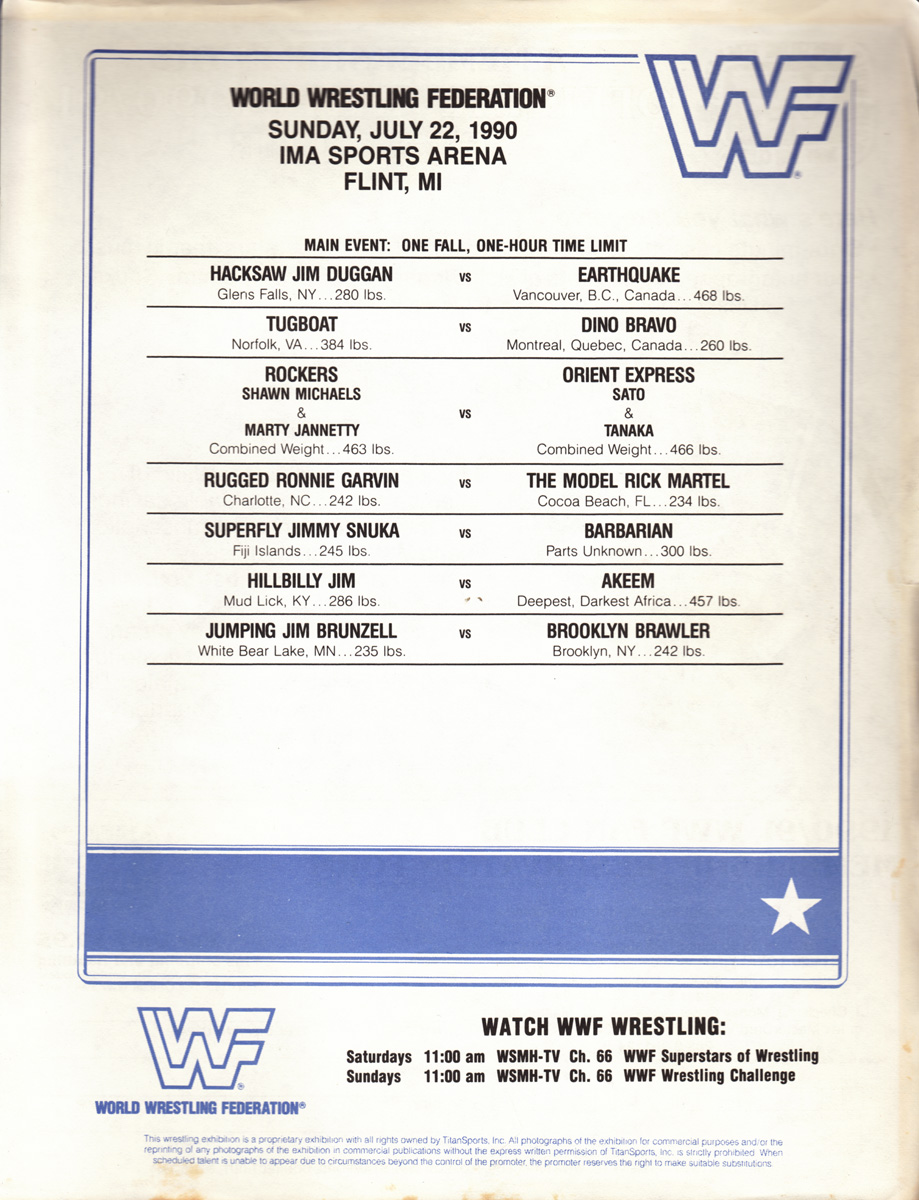 WWF Wrestling on Twitter: "On this day in 1990: WWF Event card from the IMA Sports Arena, Flint ...