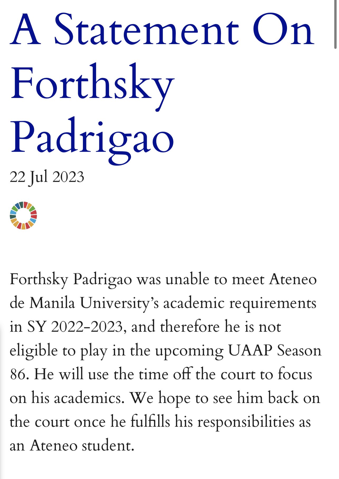 Rappler Sports on Twitter: "UAAP | JUST IN: Ateneo Blue Eagles guard Forthsky Padrigao is deemed ...