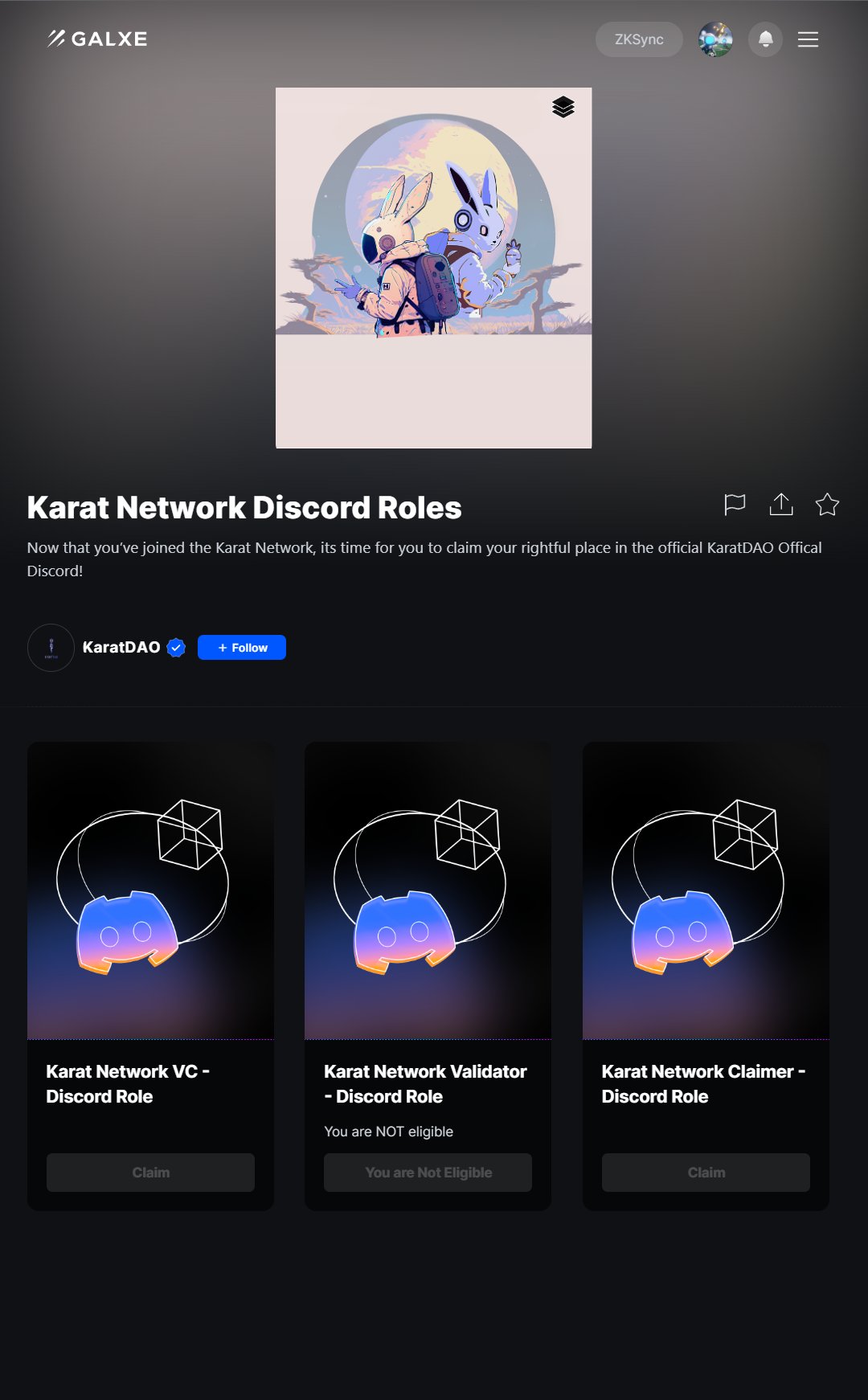 GA Crypto on Twitter: "🥁Complete #KaratDao #Galxe Quest🥁 Claim Claimer, VC, & Validator DC Roles ...