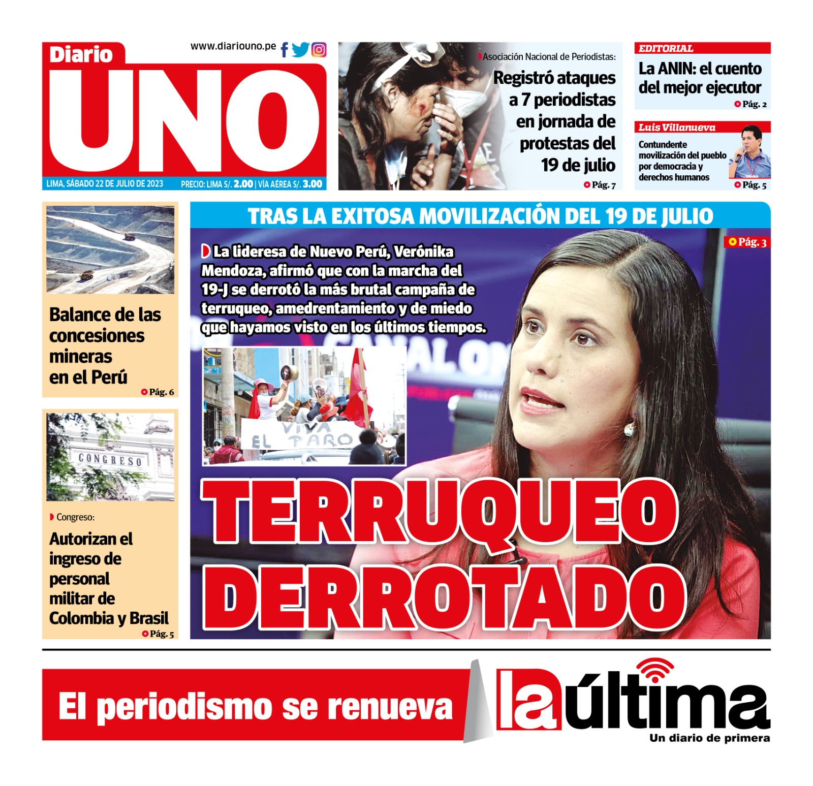 Diario Uno🇵🇪 On Twitter 🔴🗞 Buenosdías I Portada De Hoy Sábado 22 De