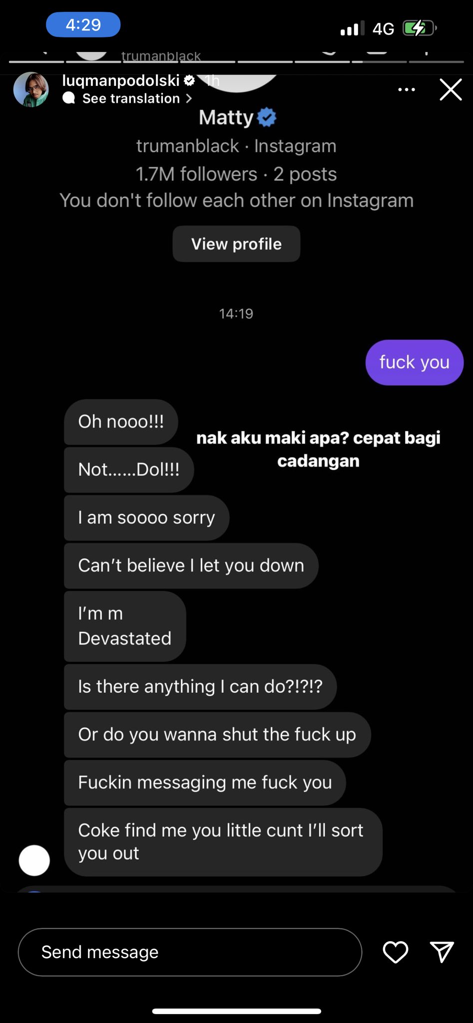 Mu'adz on Twitter: "Matt reply msg @LuqmanPodolski 🤧 https://t.co/H0zU8sVGF2" / Twitter