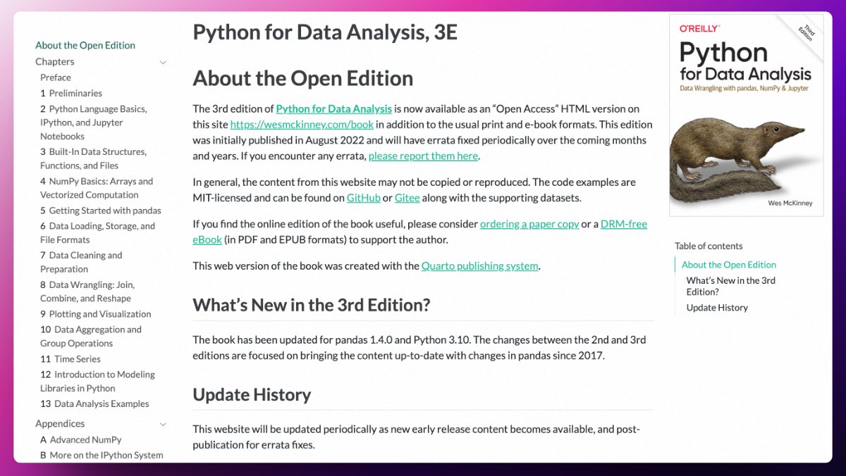 Tw93 On Twitter 工程师学习 看到《python For Data Analysis》去年8月出了第三版，在后面几个月持续勘误，这本书关注的是在 Python 中操作、处理 5897
