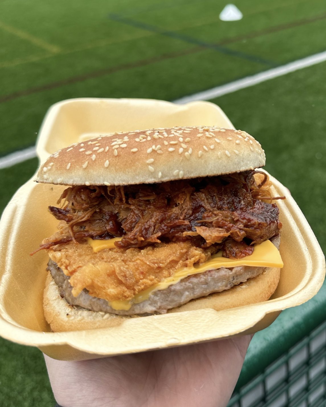 Footy Scran on Twitter: "The Stoke stack - beef, chicken, BBQ pulled pork and cheese at ...