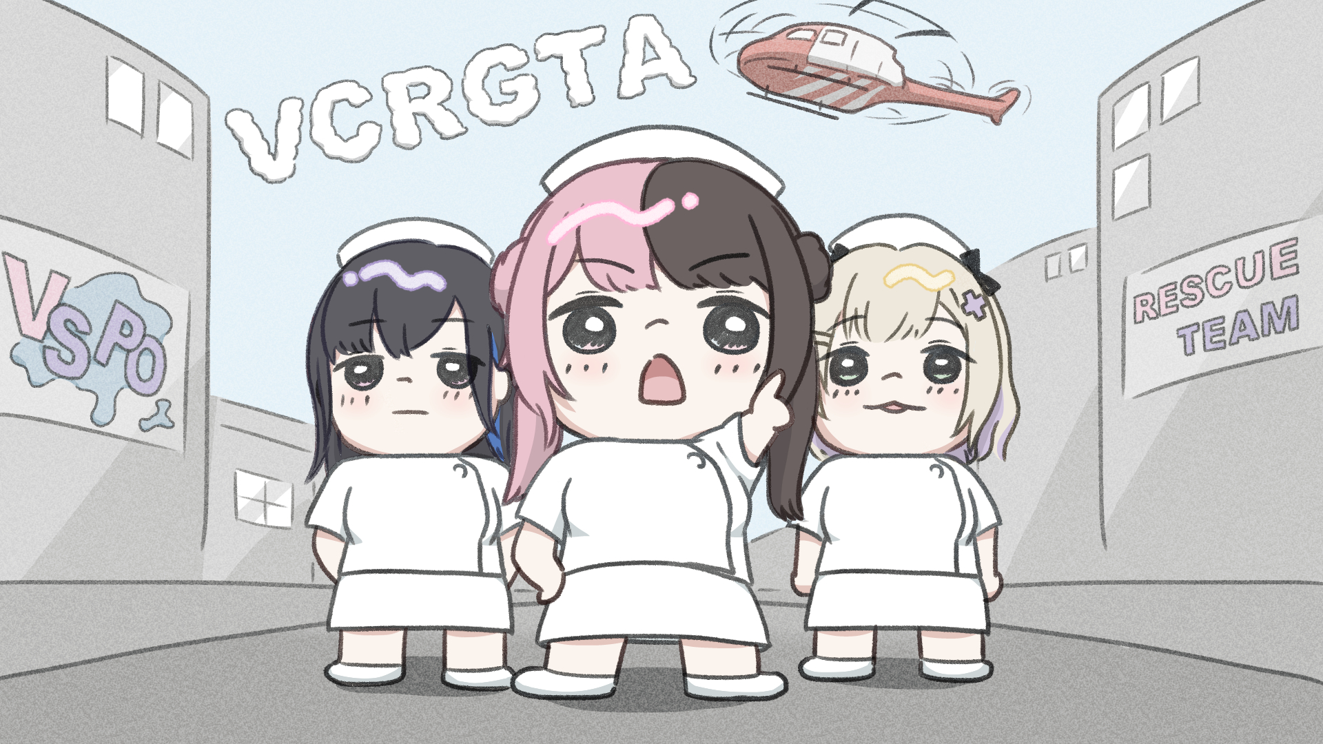 Nigi on Twitter: "正義(？)のぶいすぽ救急隊！！ #VCRGT絵 #一ノ瀬の絵 #ひなのの絵なの #963art https://t.co/UxsOBLyBDB" / Twitter