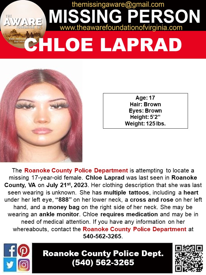 The AWARE Foundation on Twitter: "***MISSING JUVENILE*** ROANOKE COUNTY, VA The Roanoke County ...