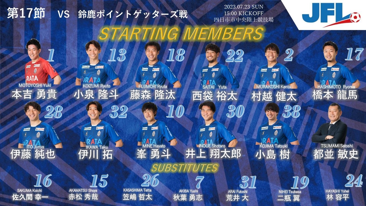 ブリオベッカ浦安【公式】 on Twitter: "\\ JFL 第17節 STARTING ME MAMBERS// 全員！全力！最後まで‼︎ 勝利をお届けできるよう頑張ります！！ 🕒7月 ...