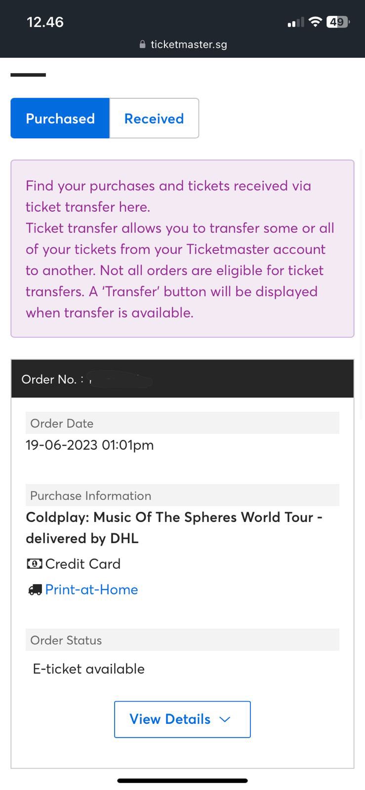 💫 on Twitter: "WTS/Want to sell Coldplay in Singapore - 24th Jan 2024 2 tix Cat 7 Sec 616 (front ...