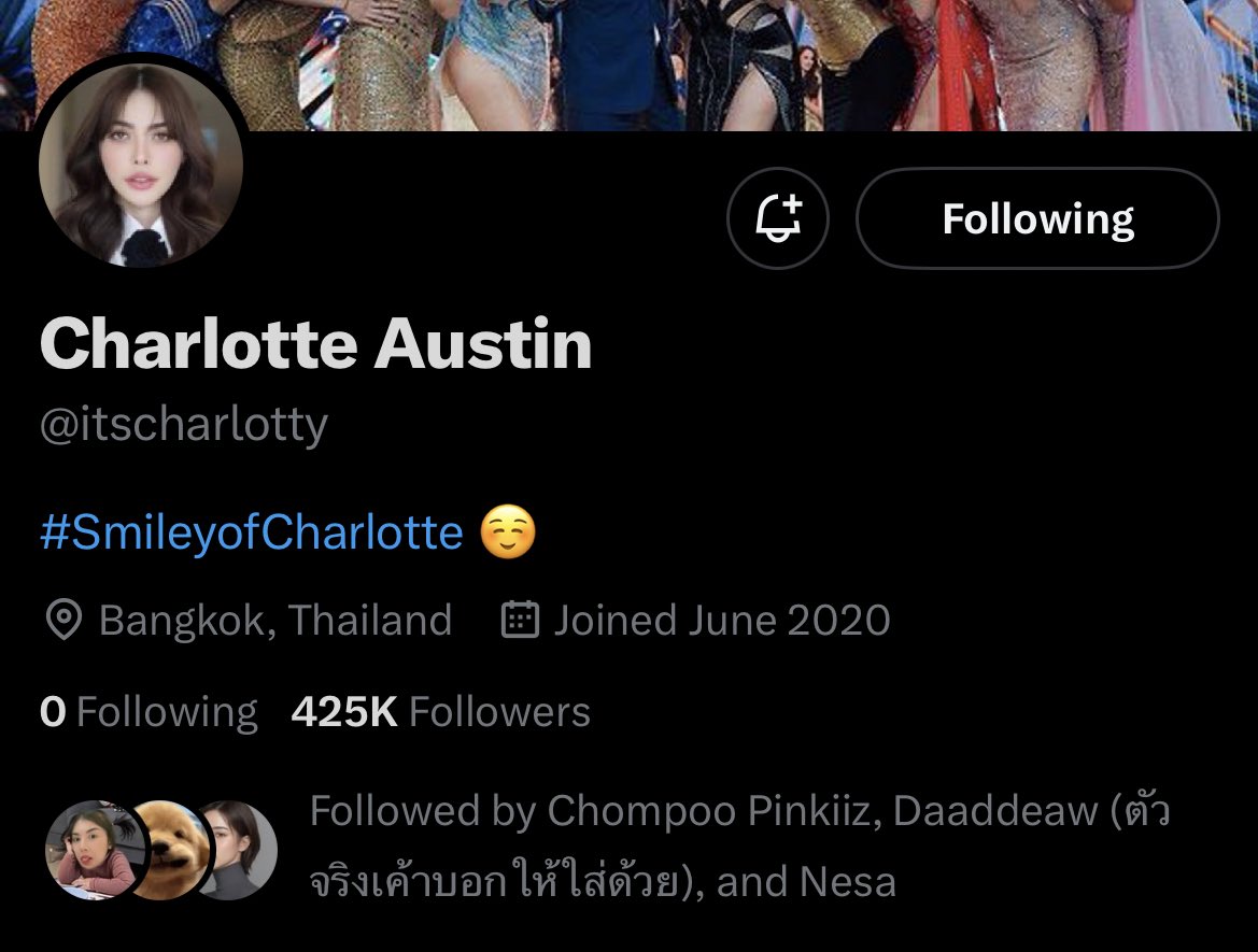 b on Twitter: "neither Chompu, Nudee or Daad ever unfollowed Charlotte. You guys love making ...