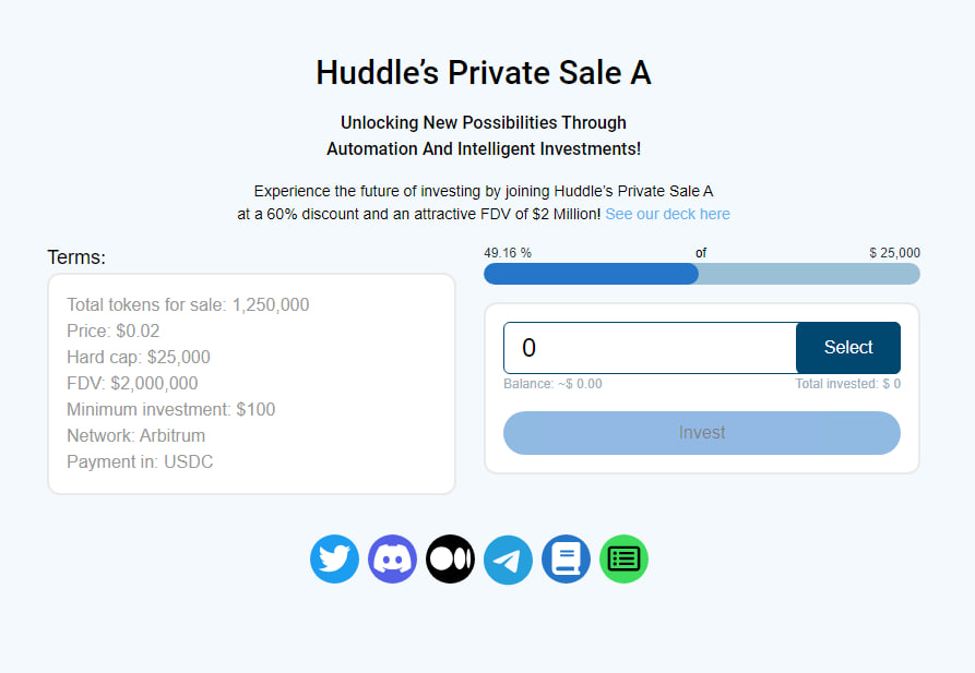Huddle on Twitter: "⭐️ UPDATE ⭐️ 👉Huddle's Private Sale A is almost 50% filled. https://t.co ...