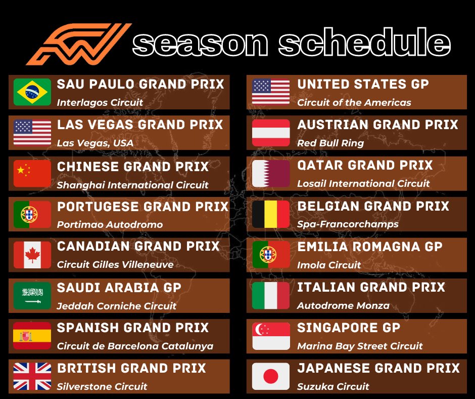 Formula Won on Twitter: "Formula Won 2023 Season One Schedule! Featuring 16 races spanning four ...