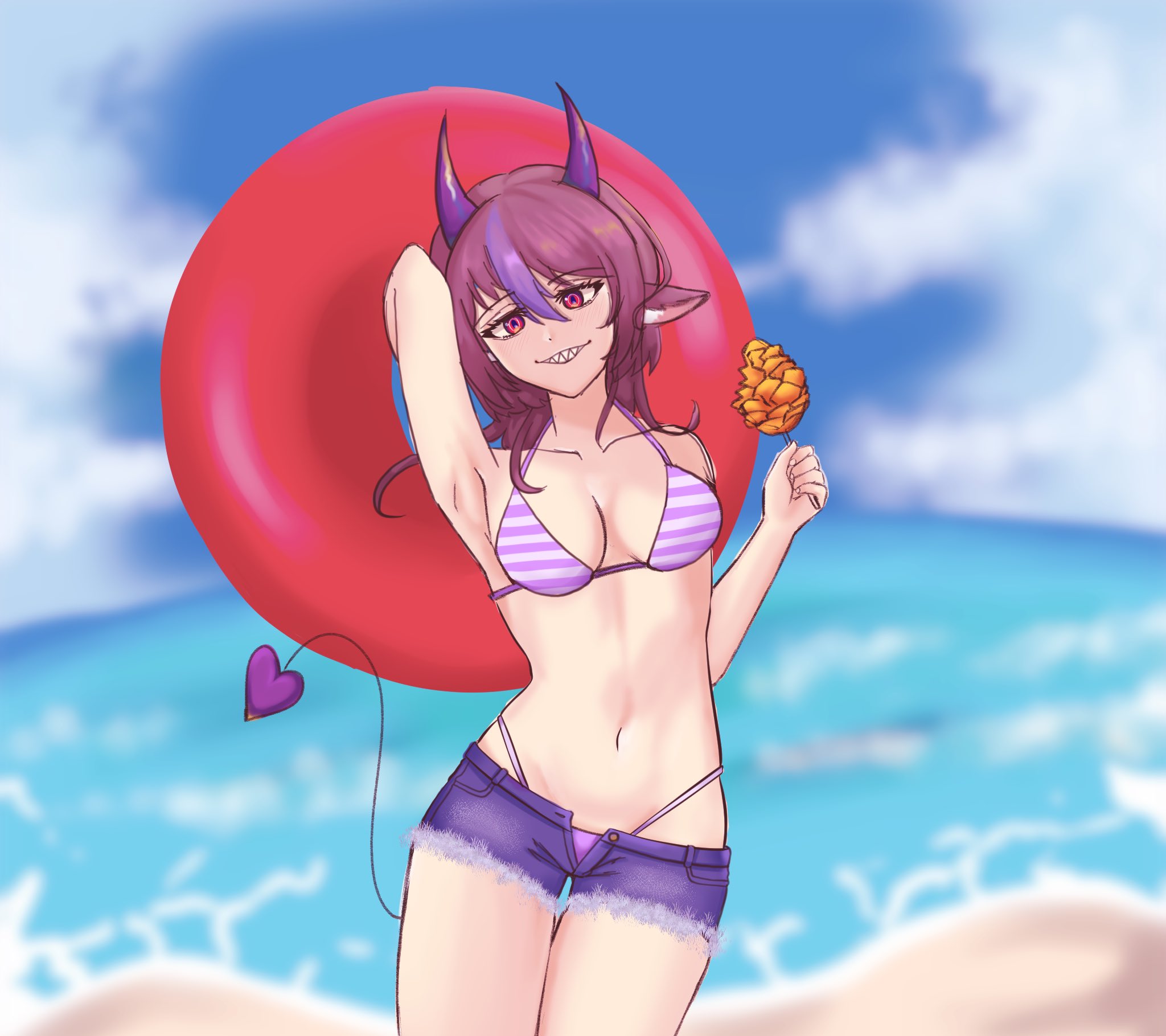 uri 💜 | VTUBER on Twitter: "what’s better than this? swimsuit uri with mango 🥭 #urimillust https ...