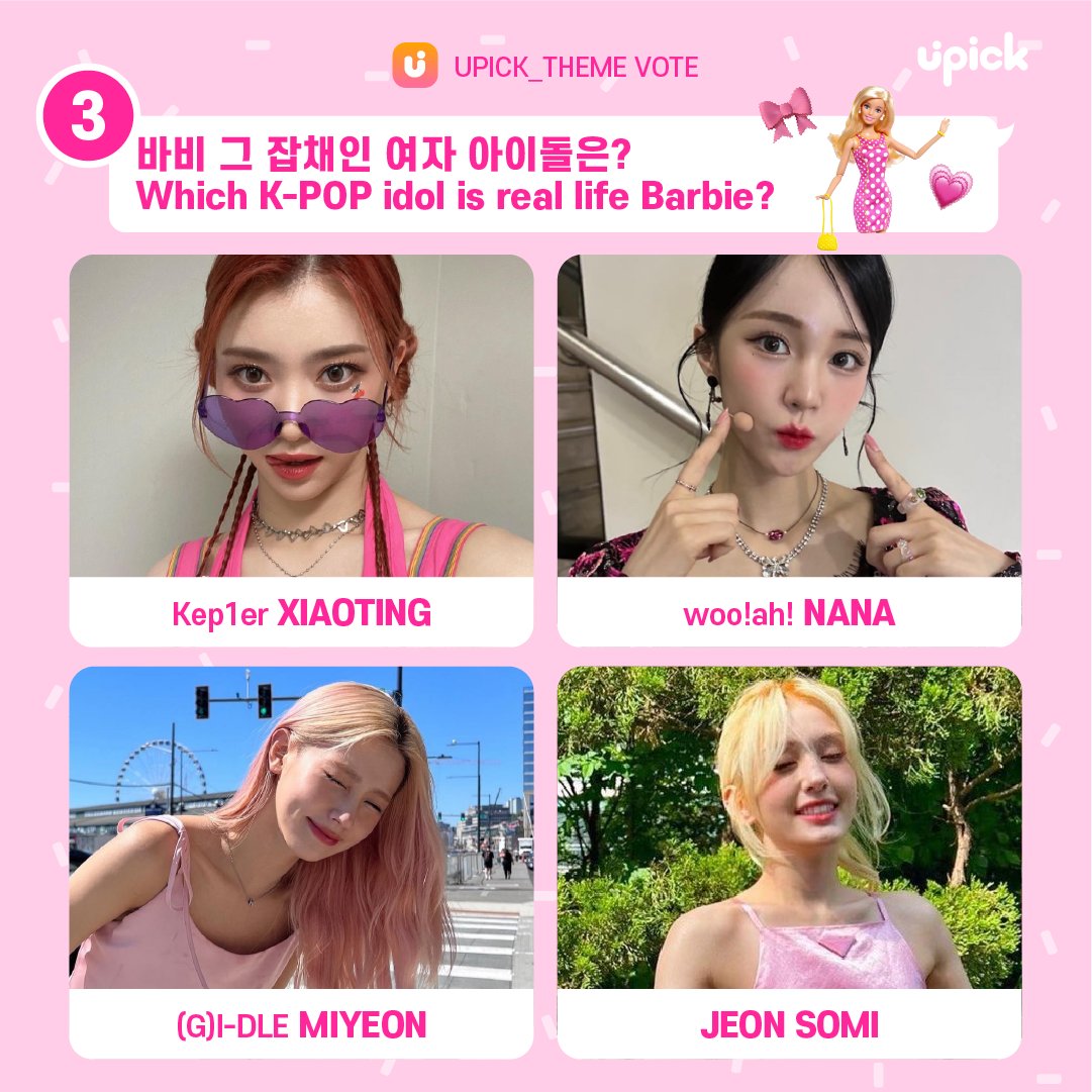 UPICK 유픽 on Twitter: "【THEME VOTE】 바비 그 잡채인 여자 아이돌은? 🎀👛💗 Which K-POP Idol is real life Barbie? 🎀 ...