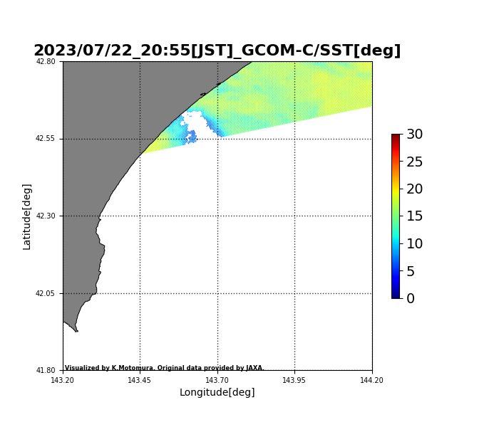 【衛星観測】海面水温&CHLA【GCOM-C】 on Twitter: "2023/07/22の北海道（大樹町）のGCOM-C海面水温(SST)観測結果です。 #衛星データ #漁業 #釣り ...