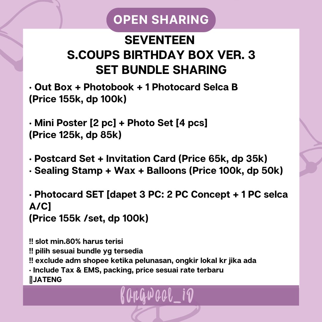 bangwool_id - mt after dm on Twitter: "OPEN SHARING ORDER #SEVENTEEN #SCOUPS BIRTHDAY BOX V3 ...