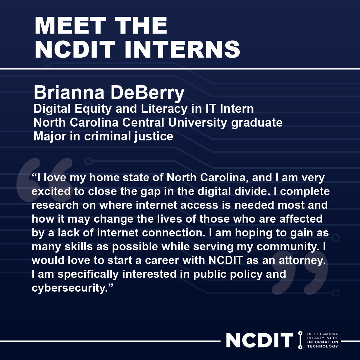 NCDIT on Twitter: "Meet Brianna DeBerry, our Digital Equity and Literacy in IT Intern. She aims ...