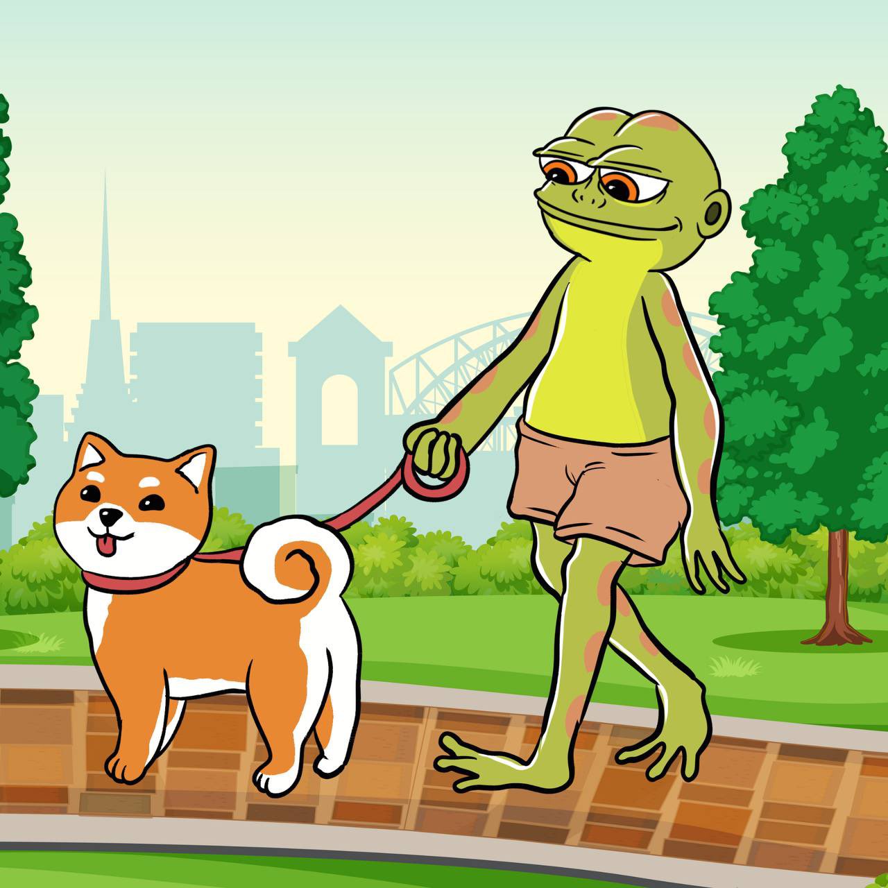Frog Walking A Dog