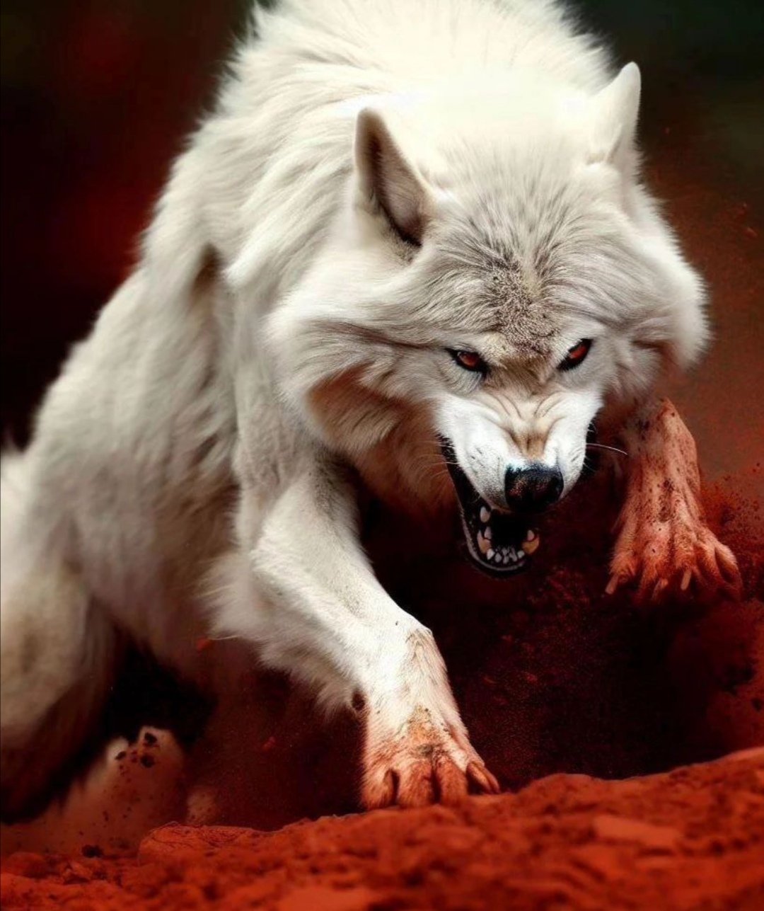 Snarling White Wolf