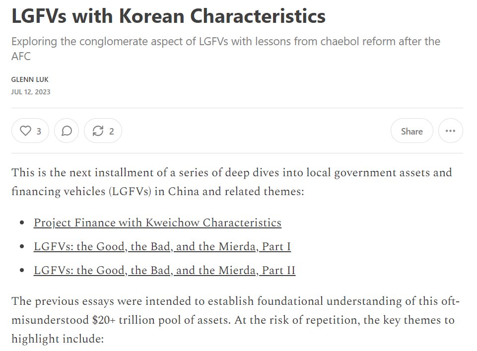 I published the last essay in a 5-part series on local government finances and LGFVs discussing ...