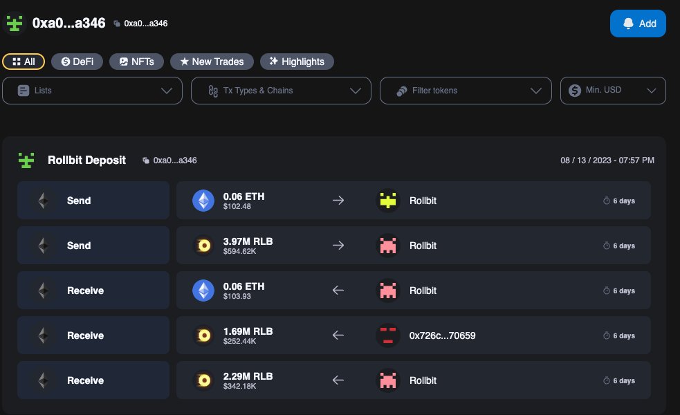 I wondered why rollbit price action looked so terribad so I looked at all of the trades on chain ...