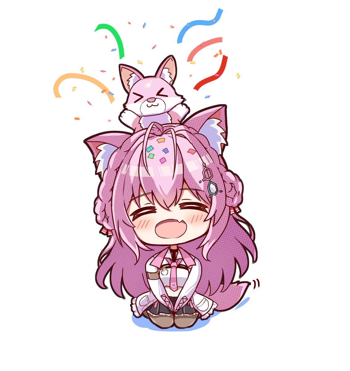hakui koyori 1girl animal ears wolf ears animal ear fluff pink hair ...