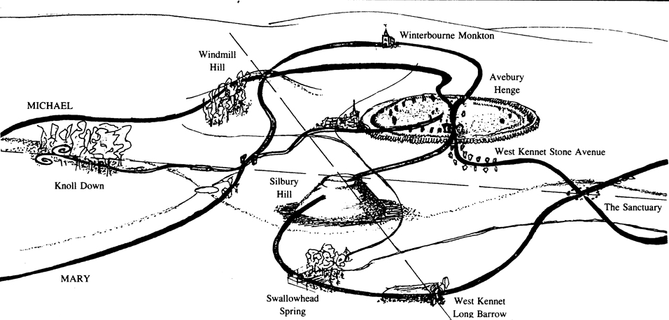 The Michael & Mary Ley Line of southern England passing through Avebury ...