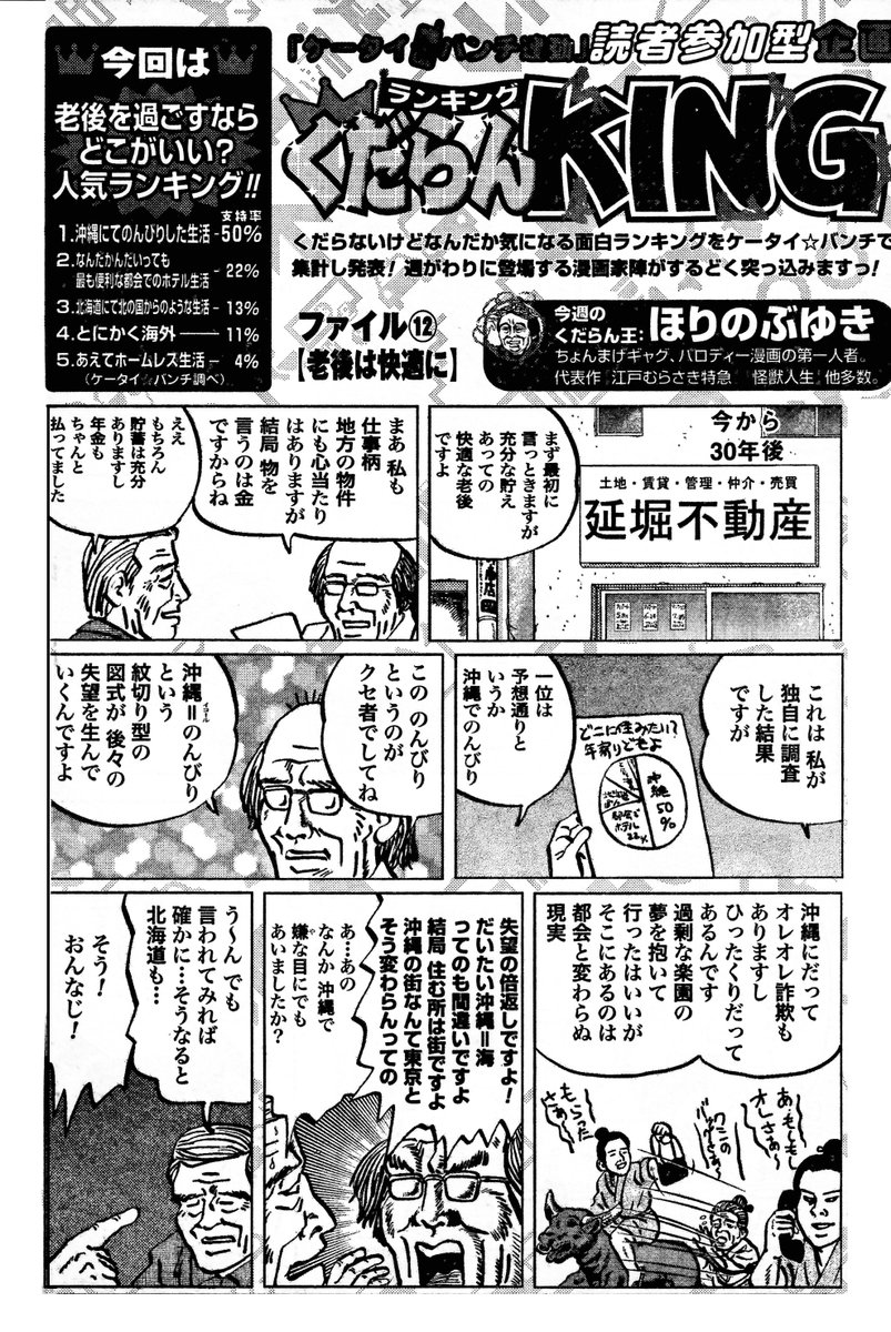 「デイリー過去作 毎日1本ネタ供養 くだランキング コミックバンチ新潮社2004年 お、倍返し。約10年早いな、」ほりのぶゆき アサ芸お侍トピックス(アサヒ芸能)連載中の漫画