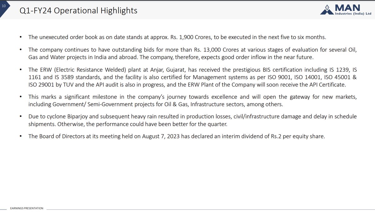 Going through the presentation of Man industries some interesting things can be noted for a ...