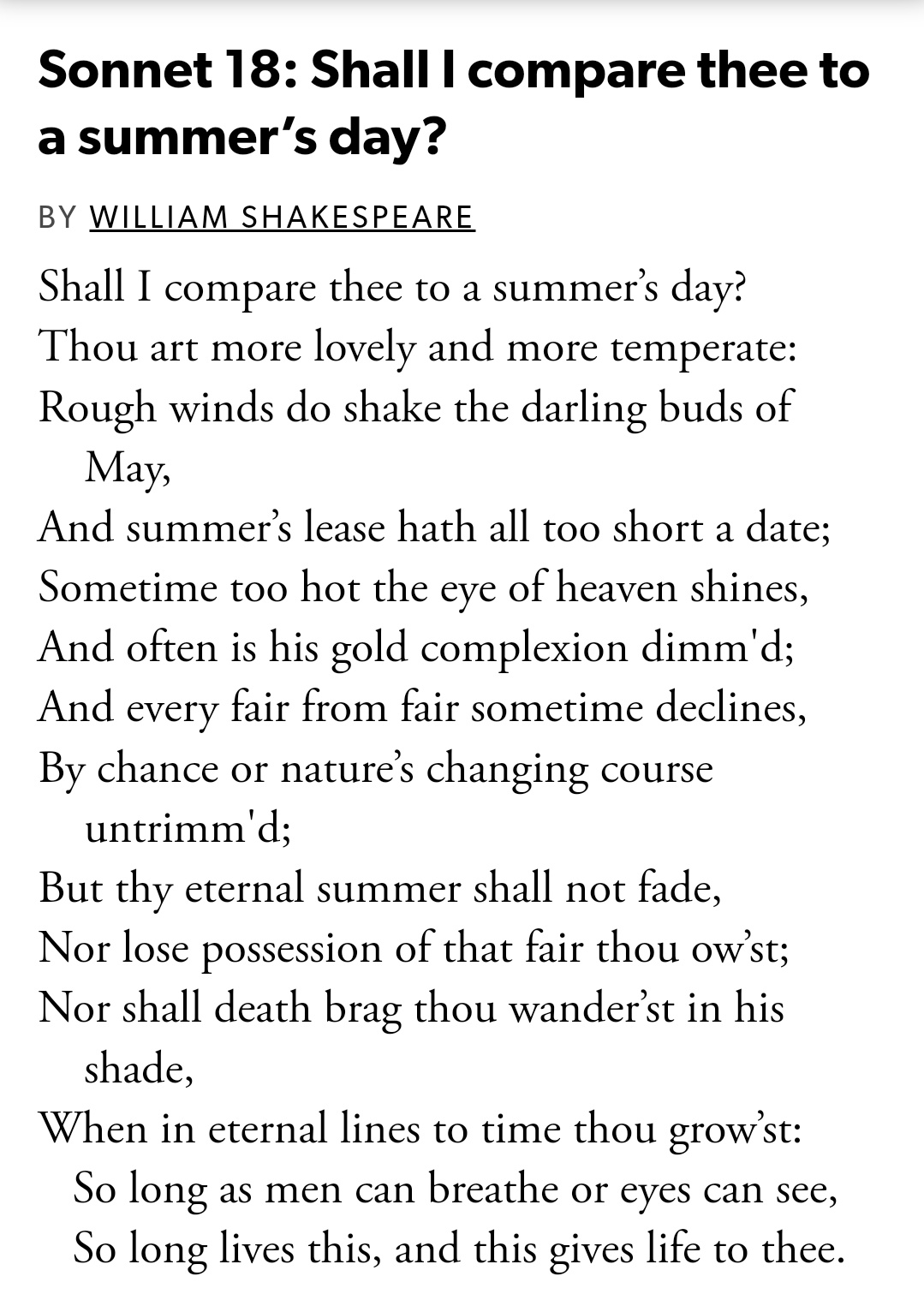 William Shakespeare Sonnet 18