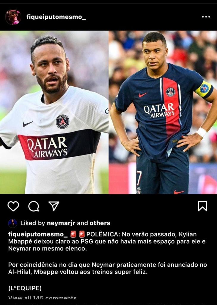 Neymar likes a post on Insta which says: “Last summer, Mbappé made it clear to PSG that there ...