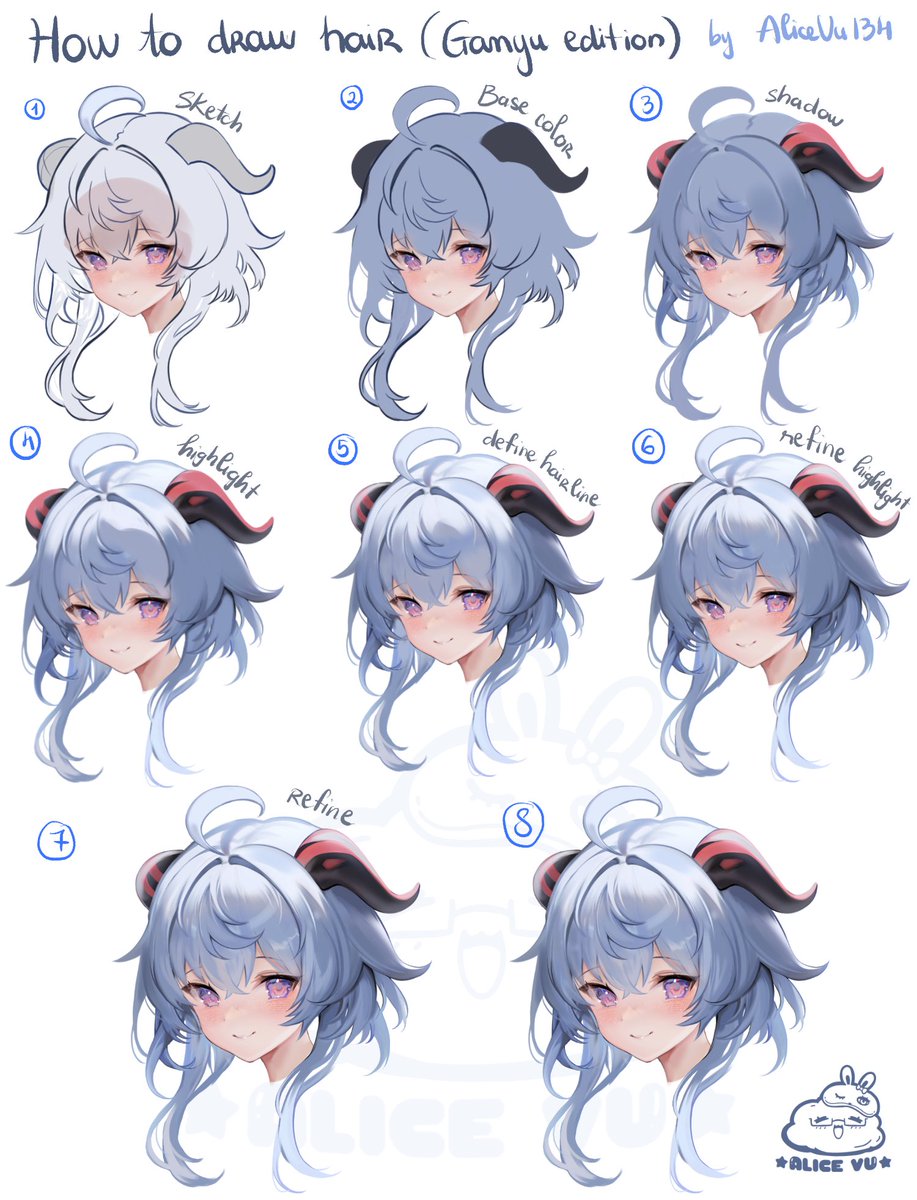 甘雨|かんう(原神) 「How to draw hair (Ganyu edition) 」|Alice Vu ☁️ Vtuber Debut ...