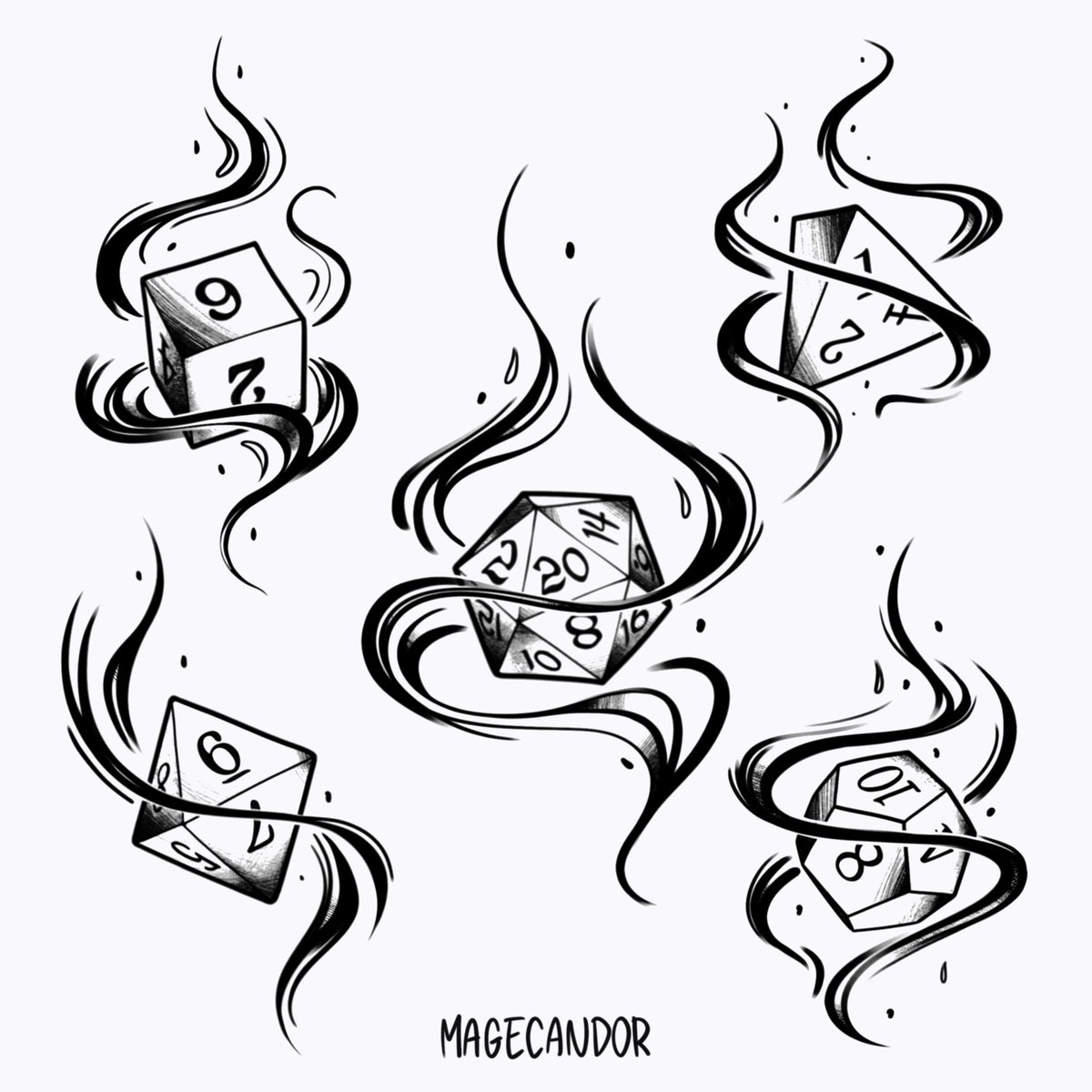 Flaming Dice Drawings