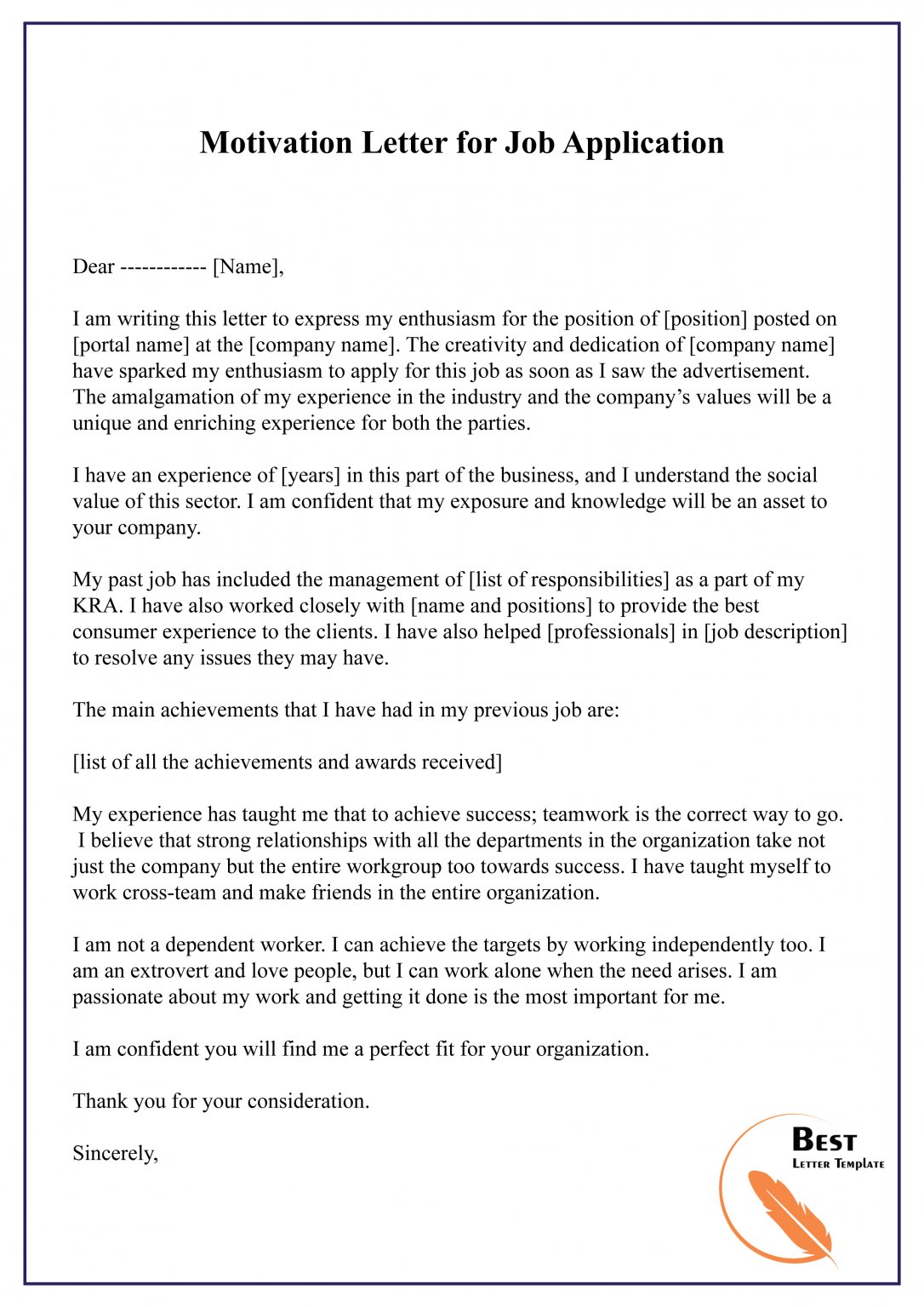 Best Motivation Letter