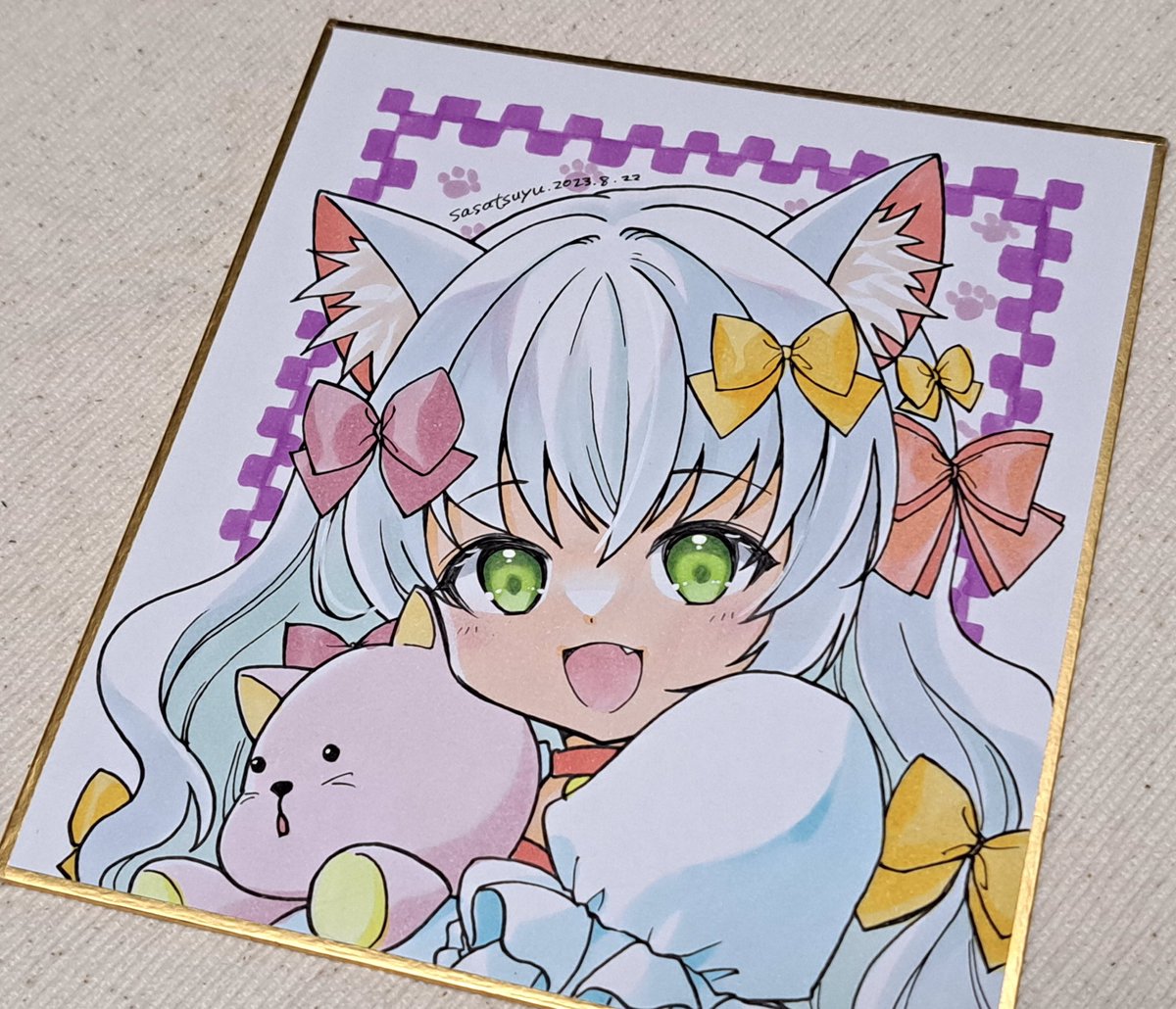 「セット用の新作ミニ色紙は白ネコちゃんになりました 」|ささつゆ🦊5/5【COMITIA144】H28b📚5/6【A40】参加のイラスト