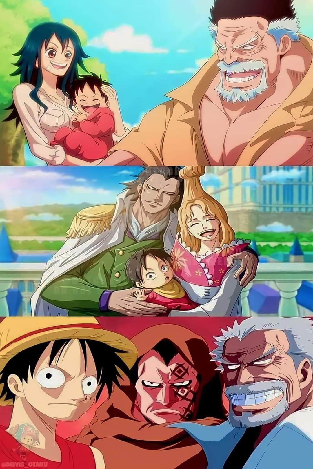 One Piece Monkey D Family Garp, Luffy And Dragon