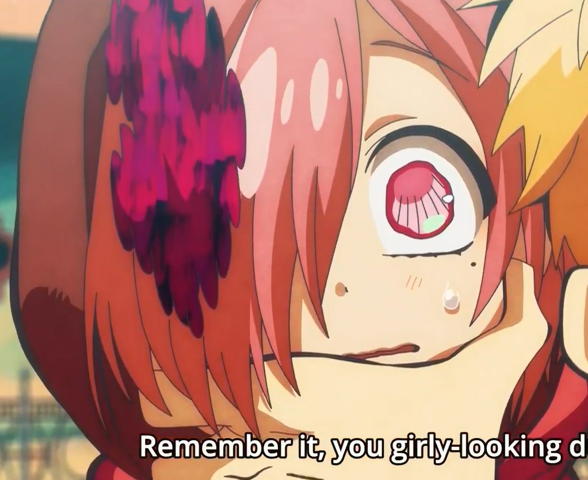 1girl hair over one eye mole red hair english text subtitled mole under ...