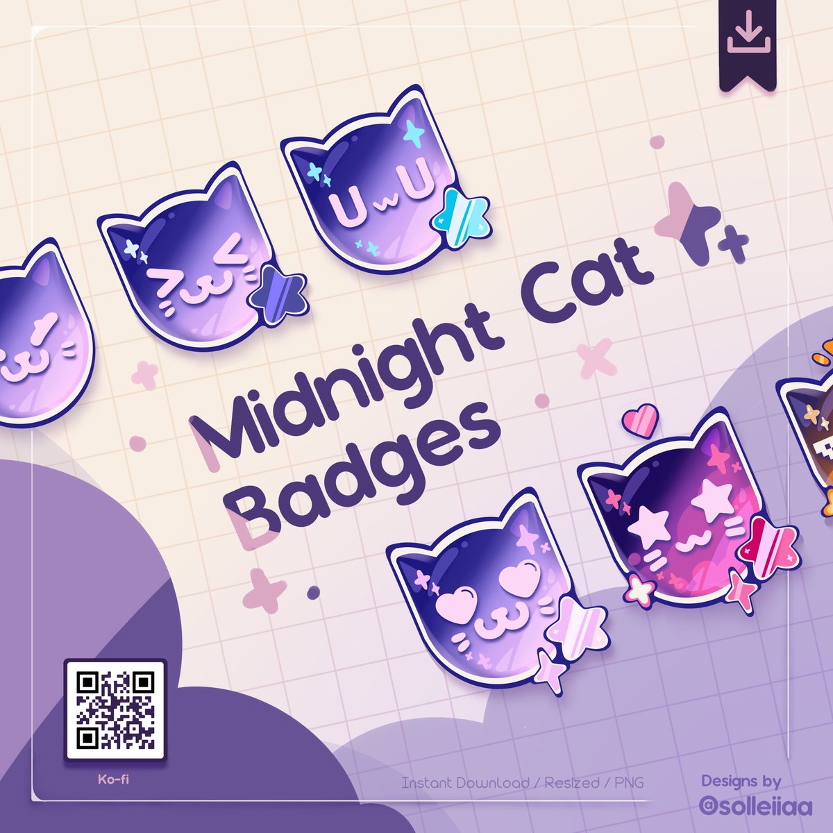 💜F2U Twitch Badges now available on my ko-fi!💜ヾ(•ω•`)o Midnight Cat ...