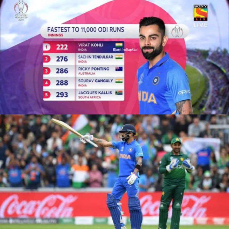 Virat Kohli completed 11000 ODI runs against Pakistan in 2019 CWC. 102 ...