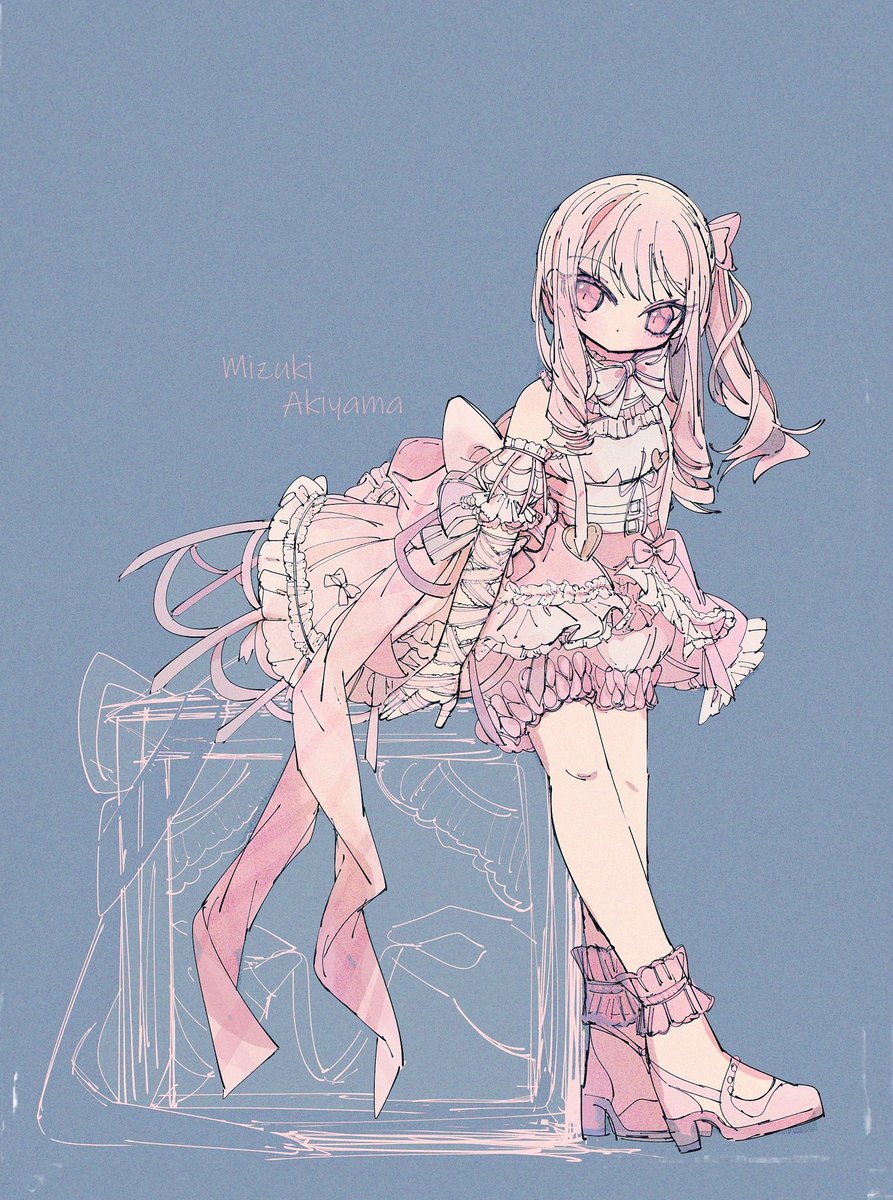bow solo 1other frills side ponytail dress pink eyes illustration images