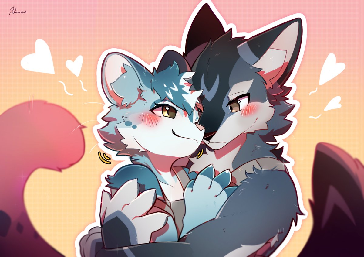 multiple boys 2boys blush yaoi blue fur male focus furry with furry ...