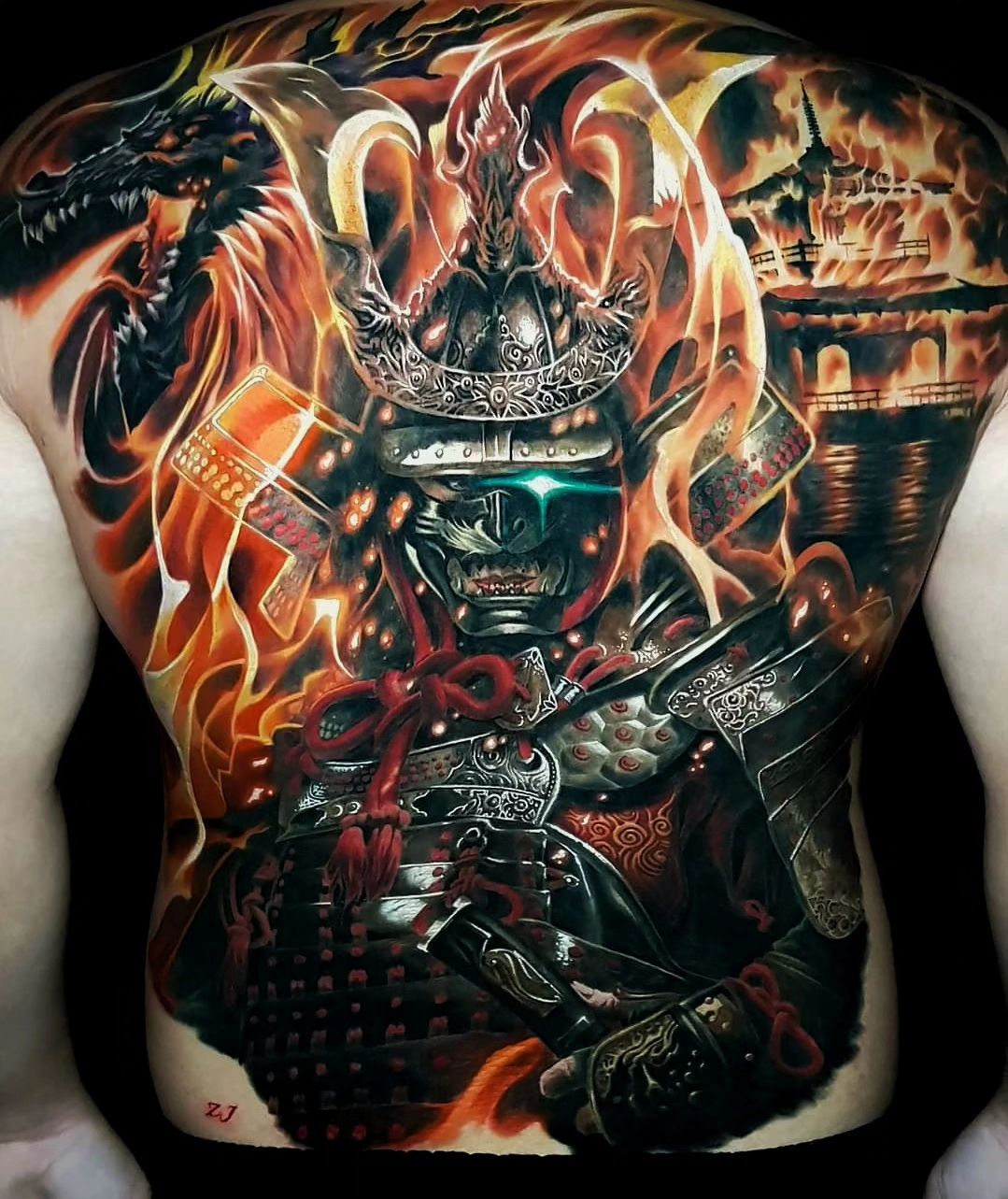 Soldier Samurai With Hannya Mask Tattoo