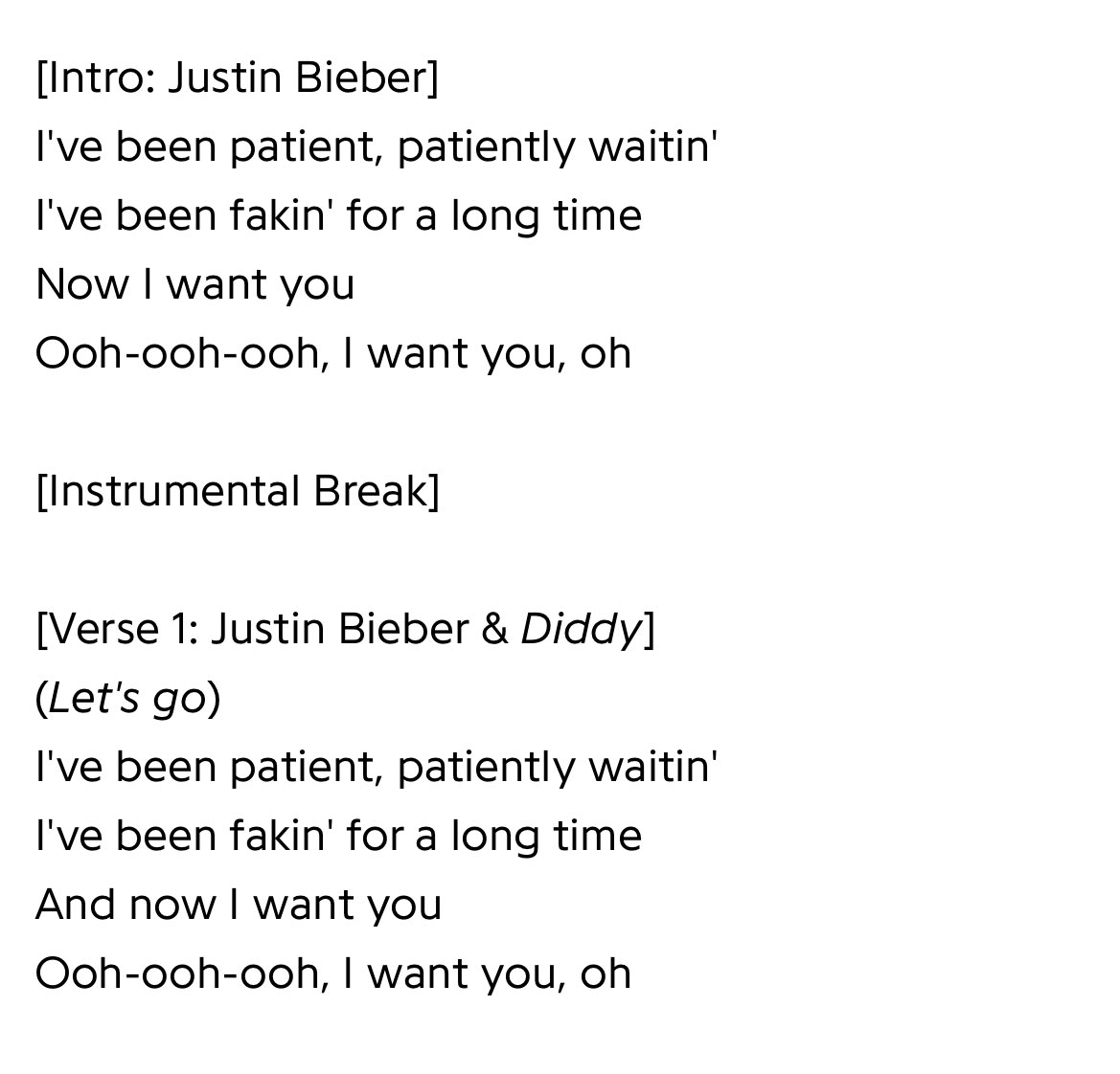 Justin Bieber Song Lyrics
