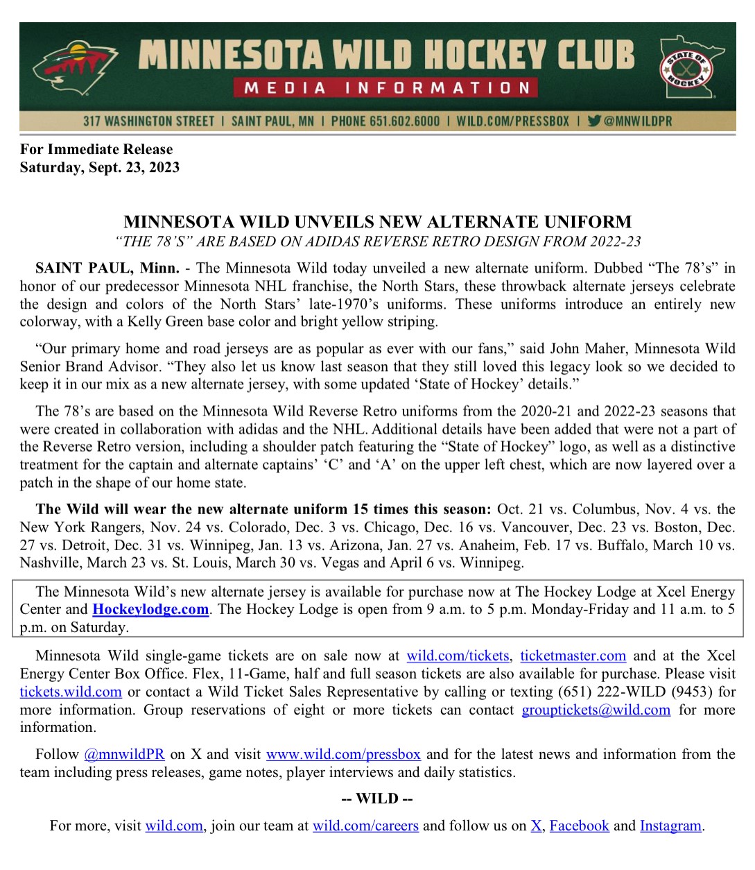 Wilds Hockey Team Colors