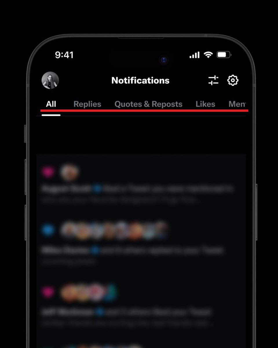 Twitter/X might be separating the notification tab by replies, quotes ...