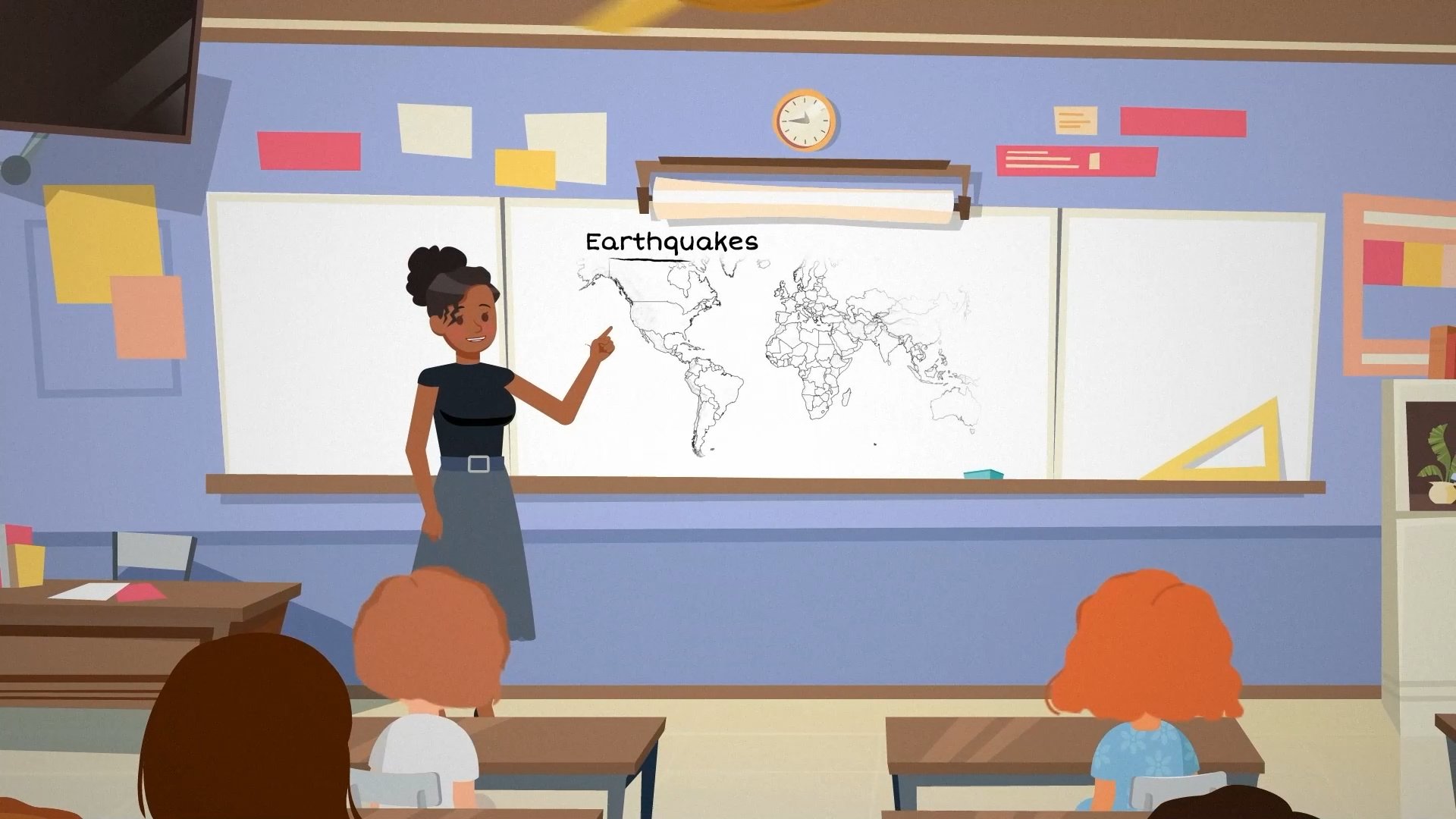 Cartoon Earthquake At School