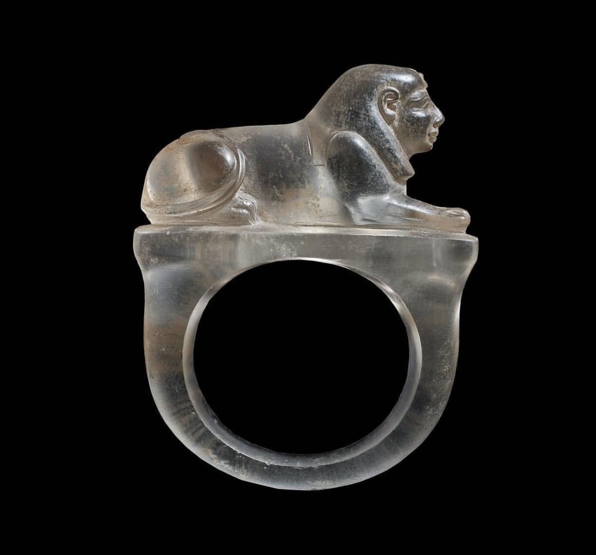 Ancient Egyptian rock crystal ring carved in the shape of a sphinx ...